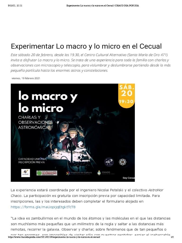 Experimentar lo macro y lo micro: una experiencia familiar para ...