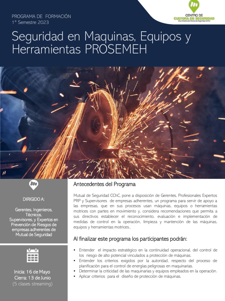 05 Brochure Programa "Seguridad en Maquinas, Equipos y Herramientas PROSEMEH - 1°semestre 2023 | PDF