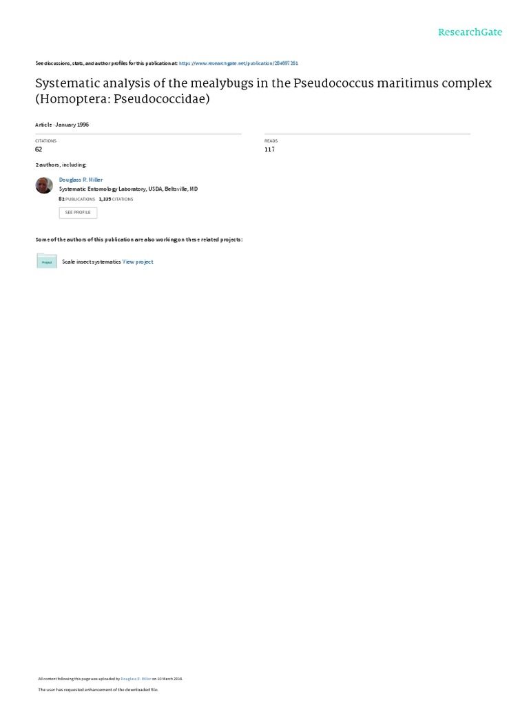 Systematic Analysis of The Mealybugs in The Pseudococcus Maritimus Complex PDF | PDF