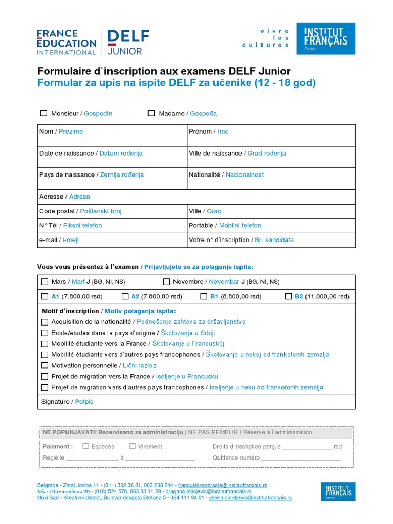 DELF-formulaire Junior PDF | PDF | Évolution de carrière