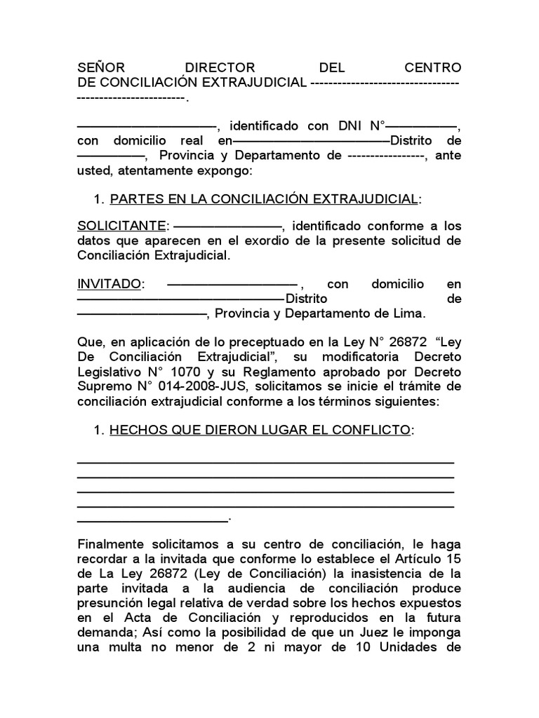 MODELO DE SOLICITUD CONCILIACION EXTRAJUDICIAL | PDF | Gobierno | Justicia