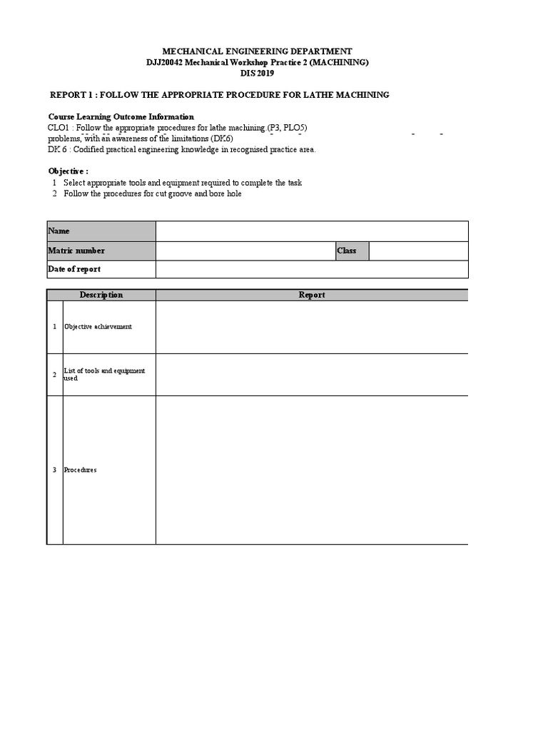 Assessment & Rubric Machine DJJ20042 | PDF | Engineering | Machining