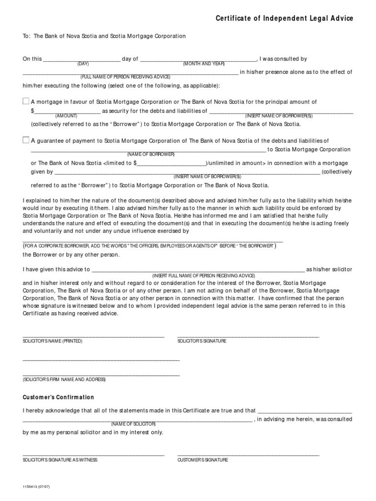 Certificate - of - Independent - Legal - Advice (Scotia) PDF | PDF ...