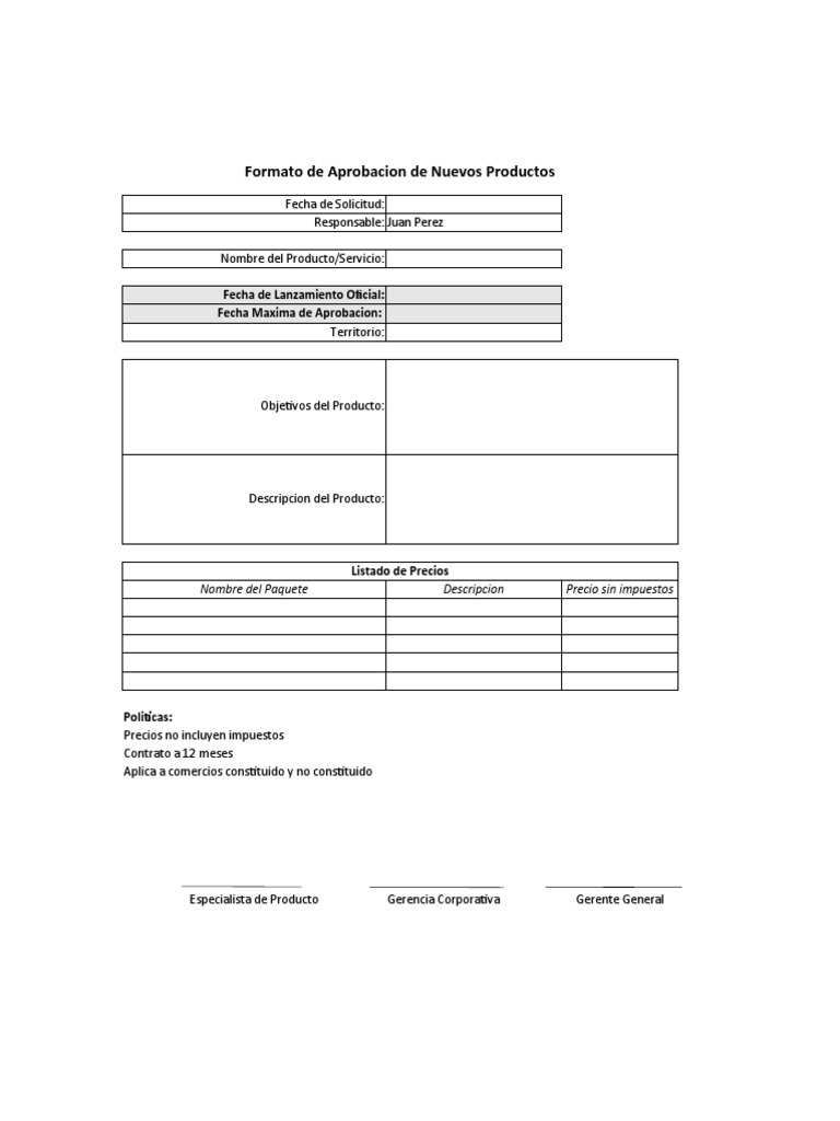 Formato de Aprobacion de Nuevos Productos2 | PDF