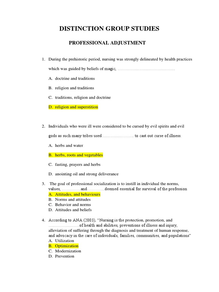 Professional Adjustment Questions 1 PDF | PDF | Nursing | Florence ...