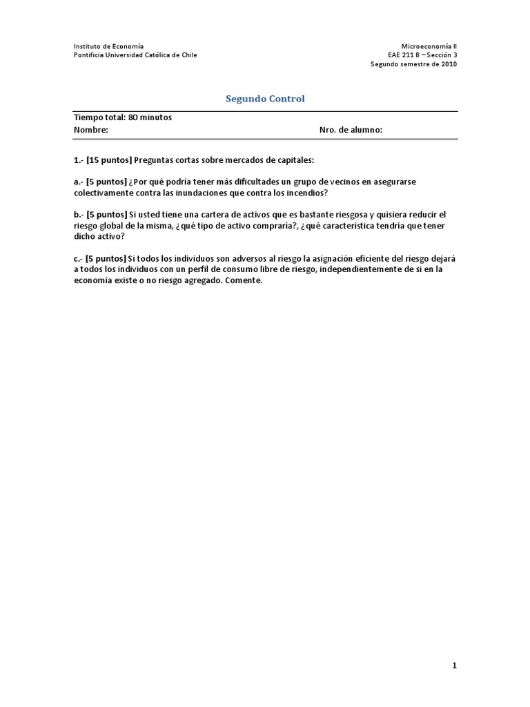 E1y2 Pauta Control2 - MicroII - AT - 2sem2010 | PDF | Microeconomía | Economias