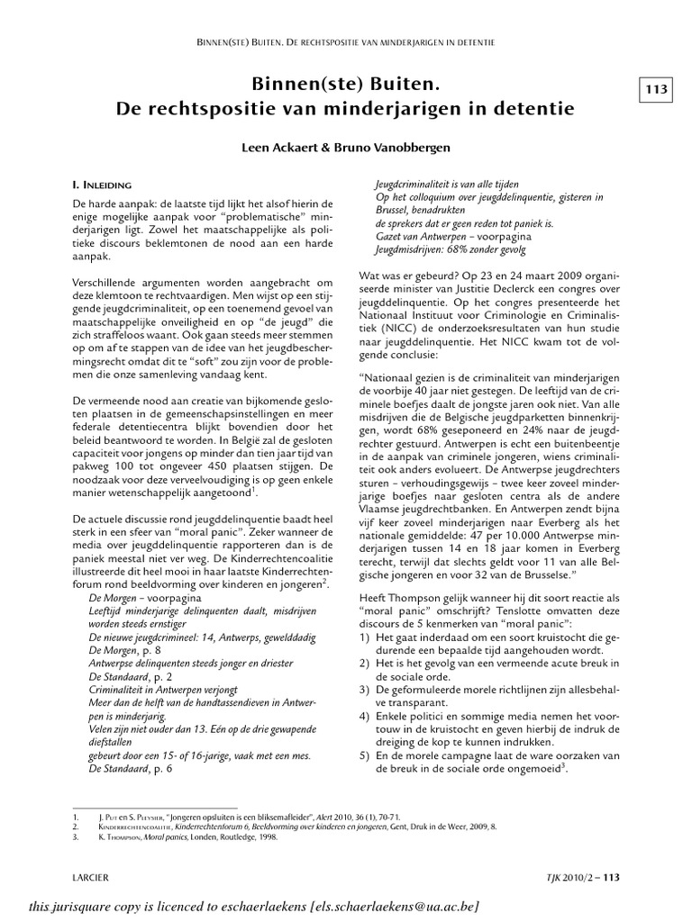 Binnen (Ste) Buiten. de Rechtspositie Van Minderjarigen in Detentie | PDF