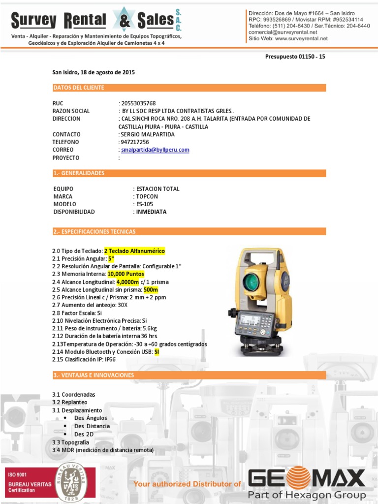 Cotización Estación Total, Nivel Automático | PDF