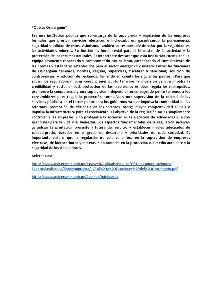 Qué Es Osinergmin | PDF