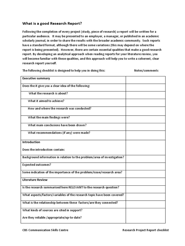 Research Report Checklist Guide | PDF | Data | Information