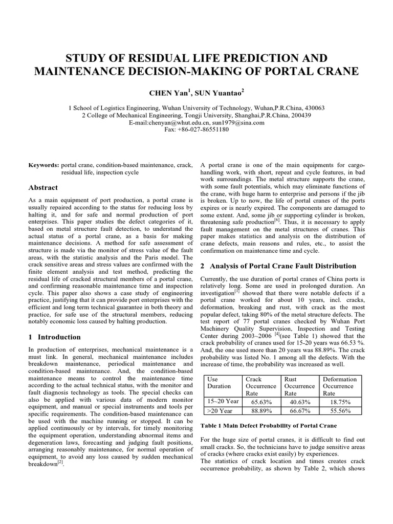 Study of Residual Life Prediction and Maintenance Decision-Making of Portal Crane | PDF ...
