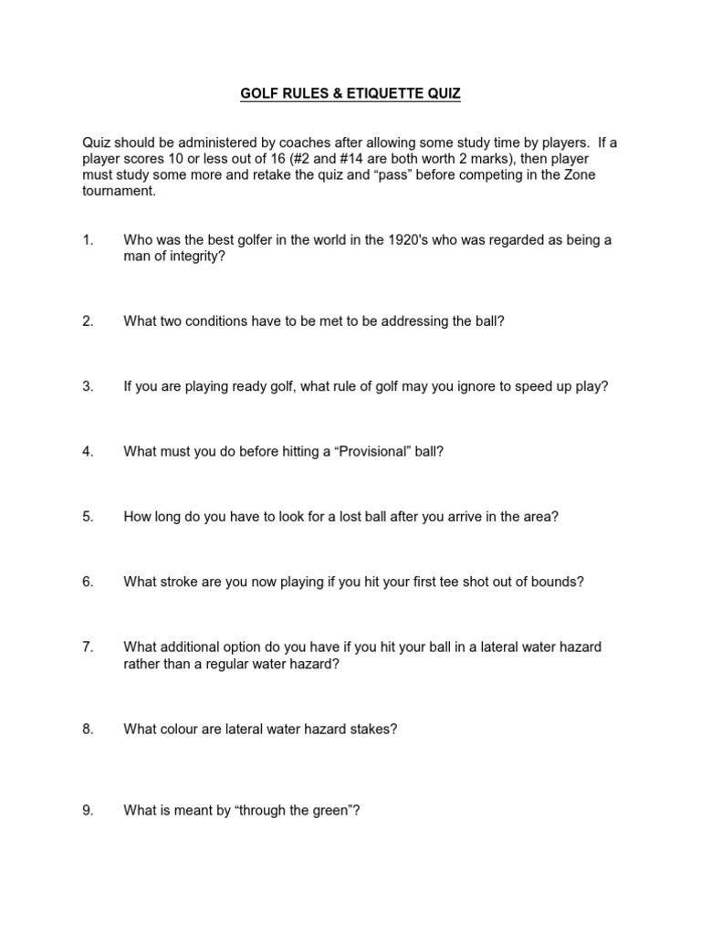 Golf Rules & Etiquette Quiz Guide | PDF | Ball And Bat Games | Ball Games
