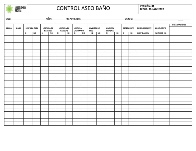 Control Aseo Baño | PDF