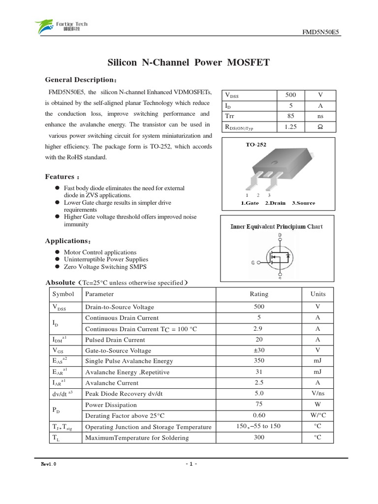 Fortior-Tech-FMD5N50E5 C328454 | PDF | Field Effect Transistor ...