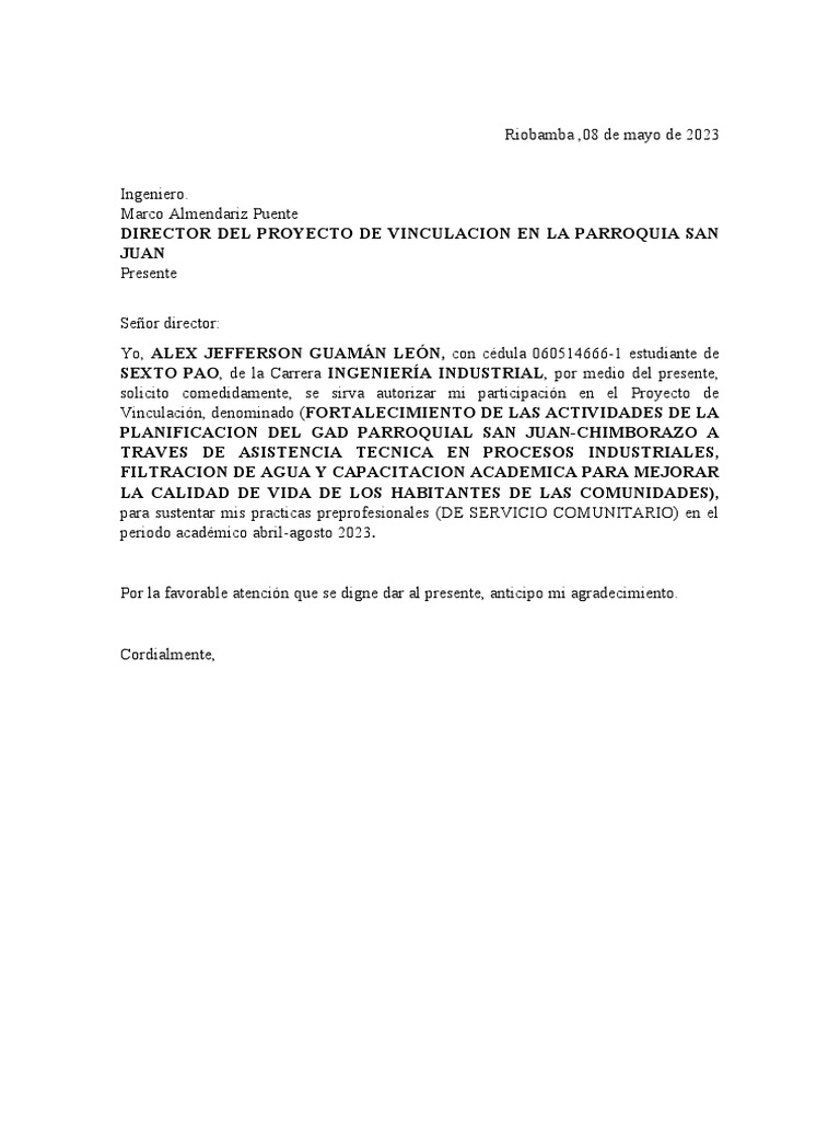 Solicitud Al Director Alex - Guaman | PDF | Hogar, jardinería y bricolaje | Ciencia y matemáticas