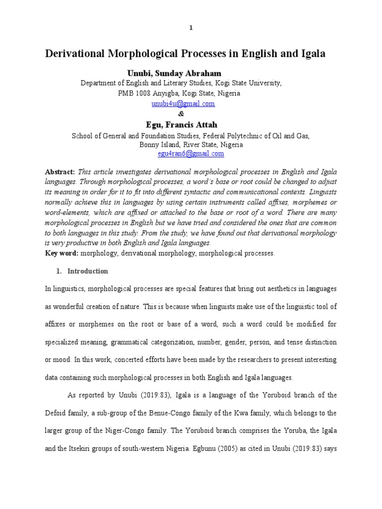 Morph Processes in English & Igala | PDF