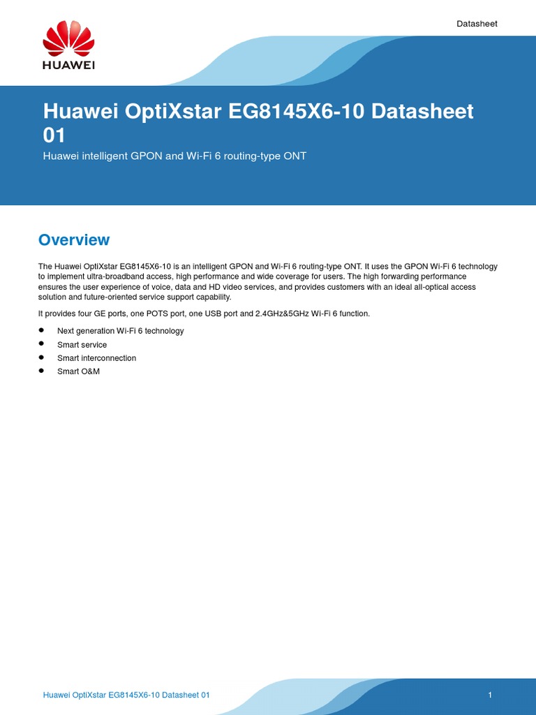 EG8145X6-10 Datasheet 01 (R22C00) | PDF | Wi Fi | I Pv6