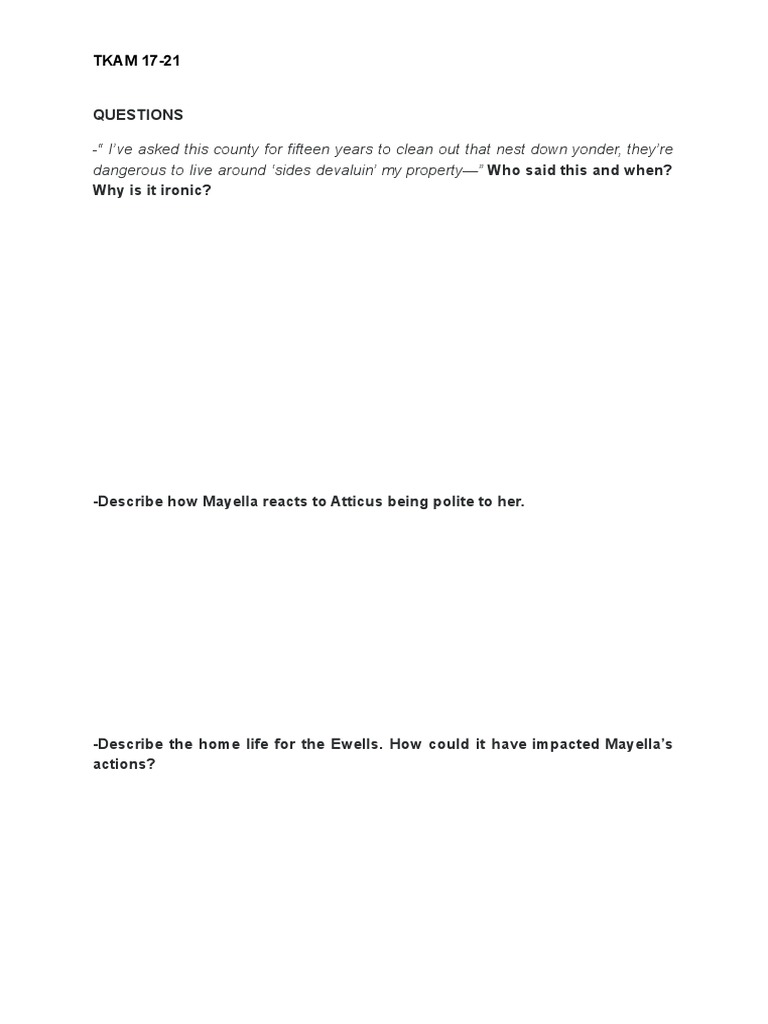 TKAM CLASS SESSIONS 17-21 Key | Download Free PDF | To Kill A Mockingbird