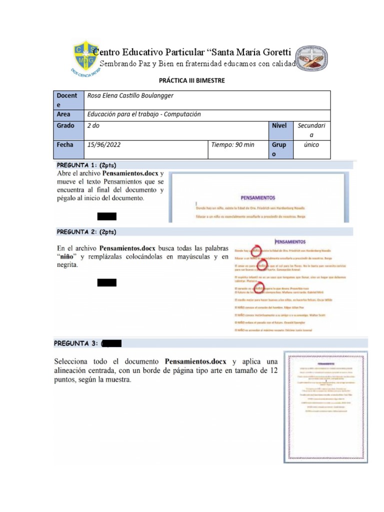 Indicaciones Practica 2do Secundaria - 15 - 09 - 2022 | PDF
