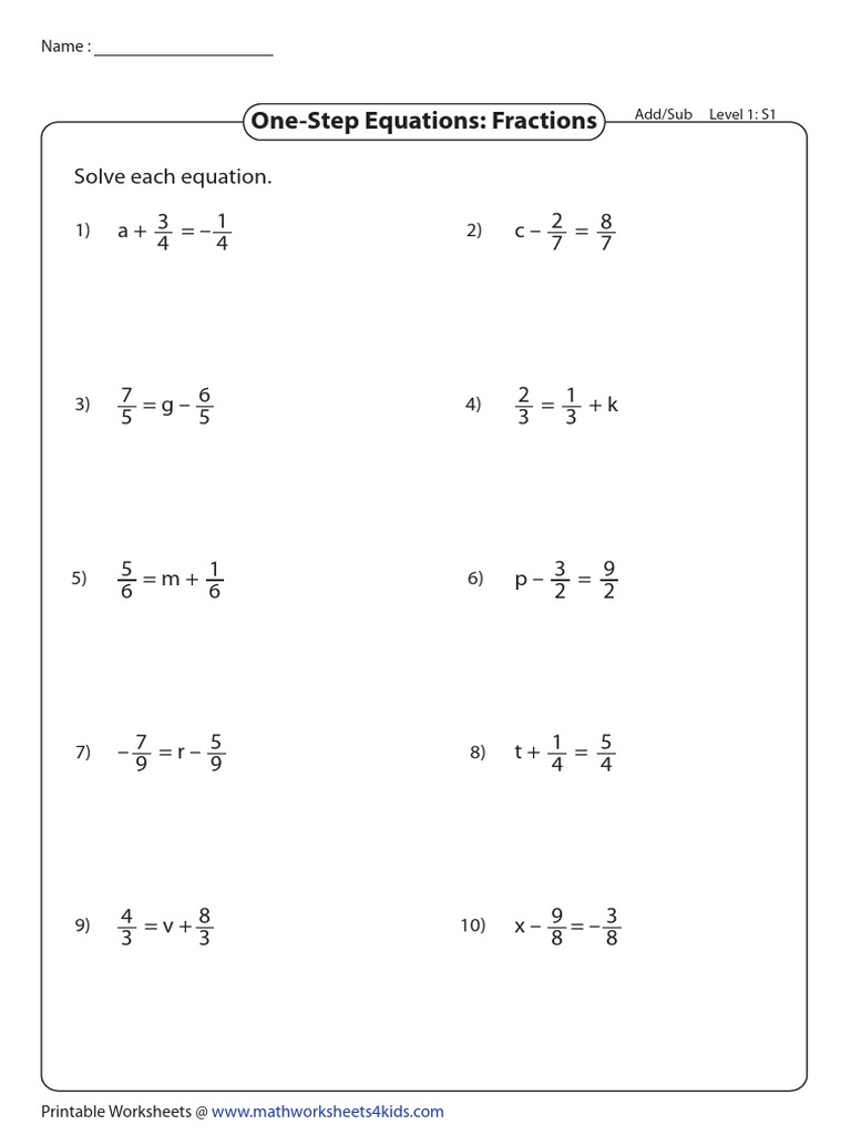 Fraction Add Sub Level1 1 | PDF