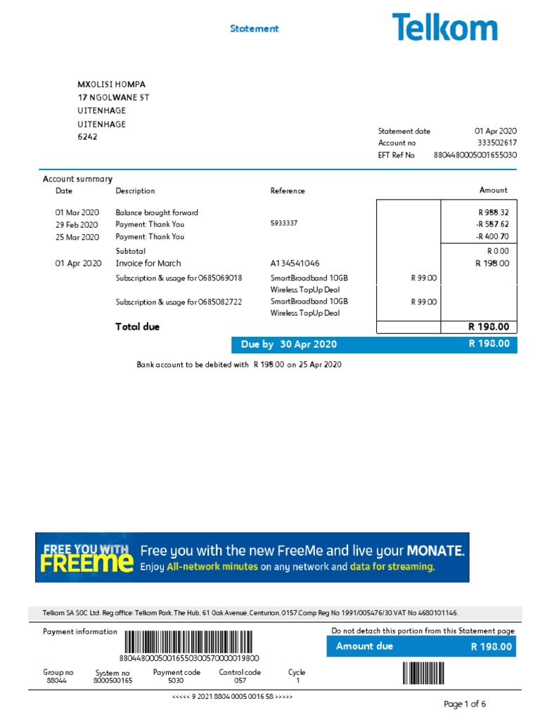 Telkom Invoice 333502617 470 PDF | PDF | Money | Economies