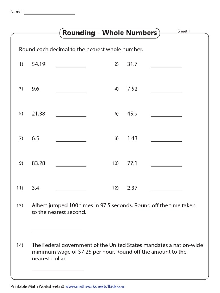 Whole Number Worsheet | PDF