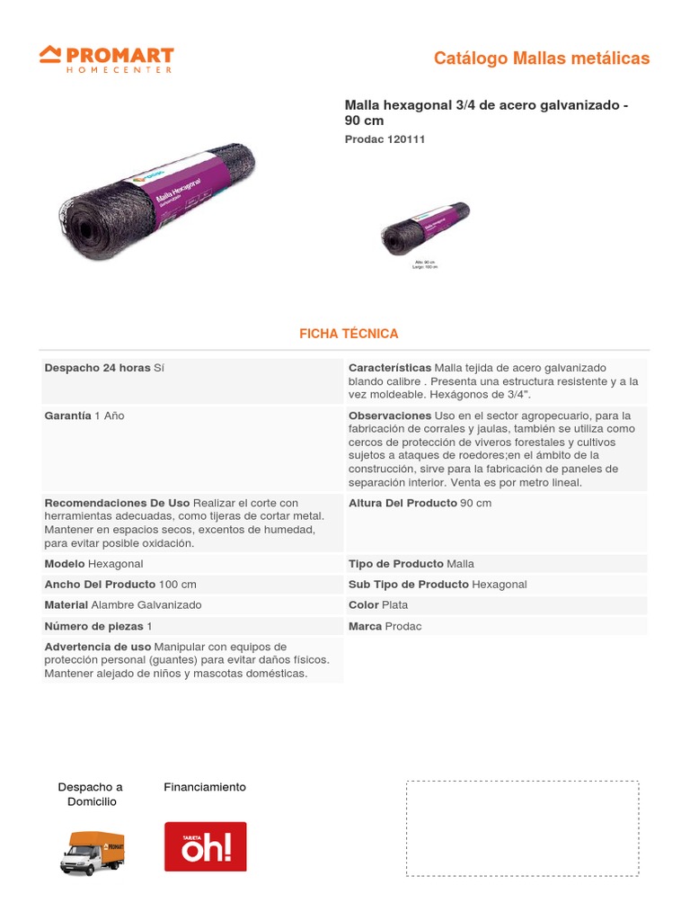 Ficha Tecnica Malla Hexagonal PDF | PDF