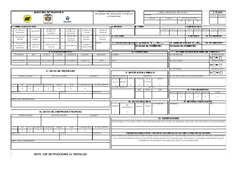 Formulario Transito | PDF | Vehículos | Vehículo de motor