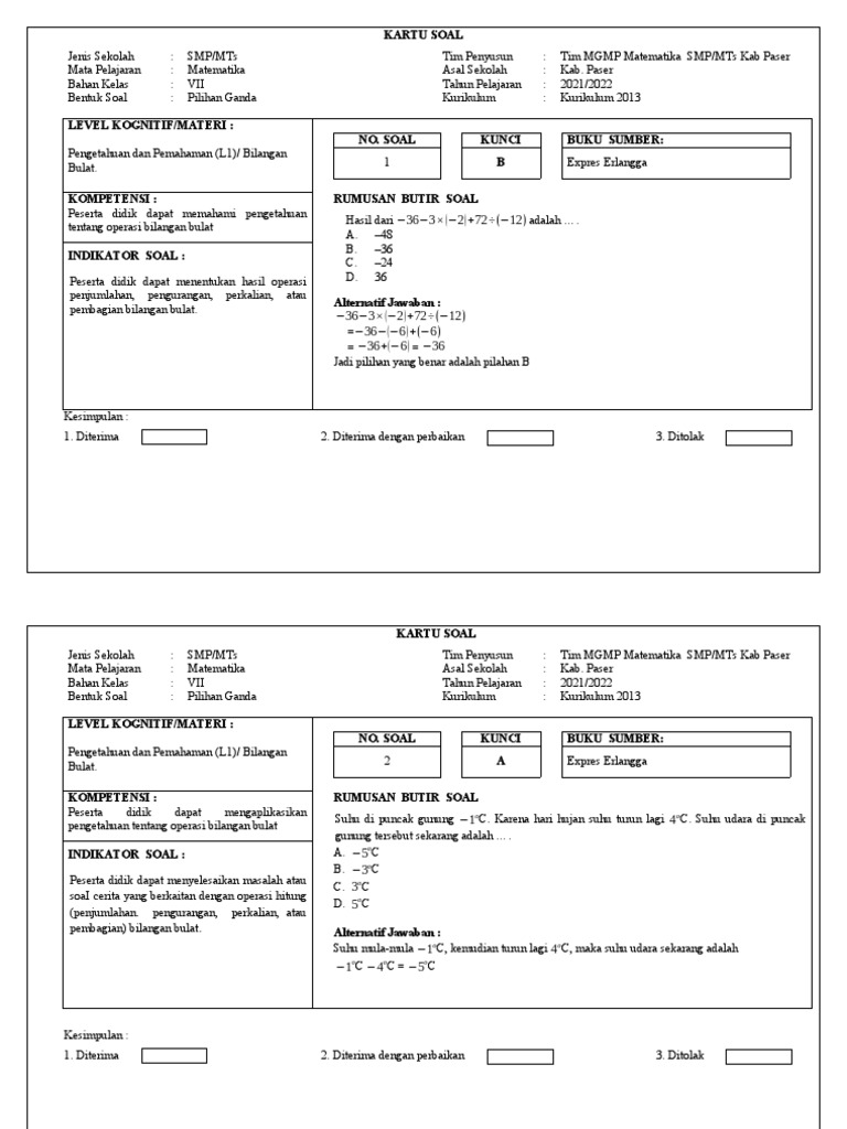 Kartu Soal Matematika (Susulan) | PDF