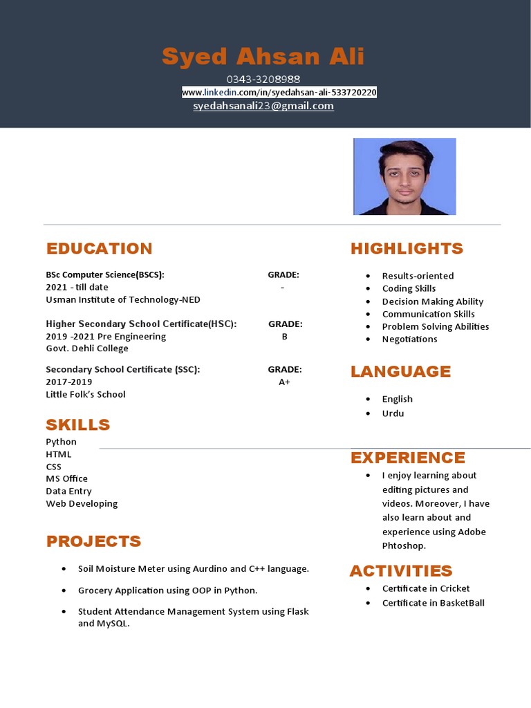 CV Ahsan | PDF | Computing | Cognition