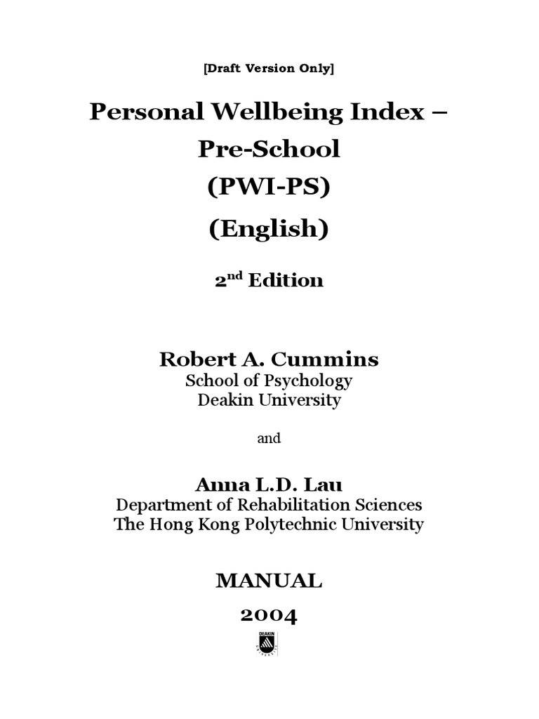 Personal Wellbeing Index for Pre-Schoolers | PDF | Quality Of Life ...