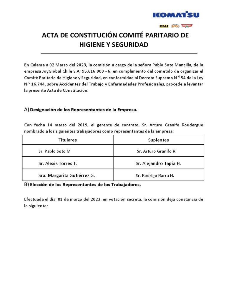 Acta Constitucion CPHS KMC RT 2021-2023 PDF | PDF | Gobierno