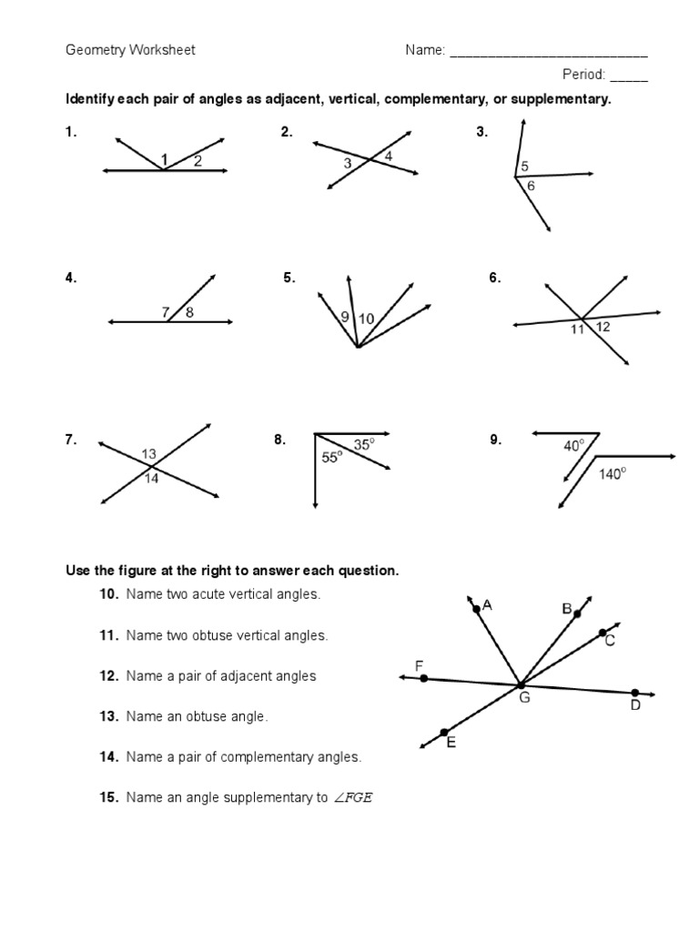 Geometry Angle Worksheet PDF | PDF