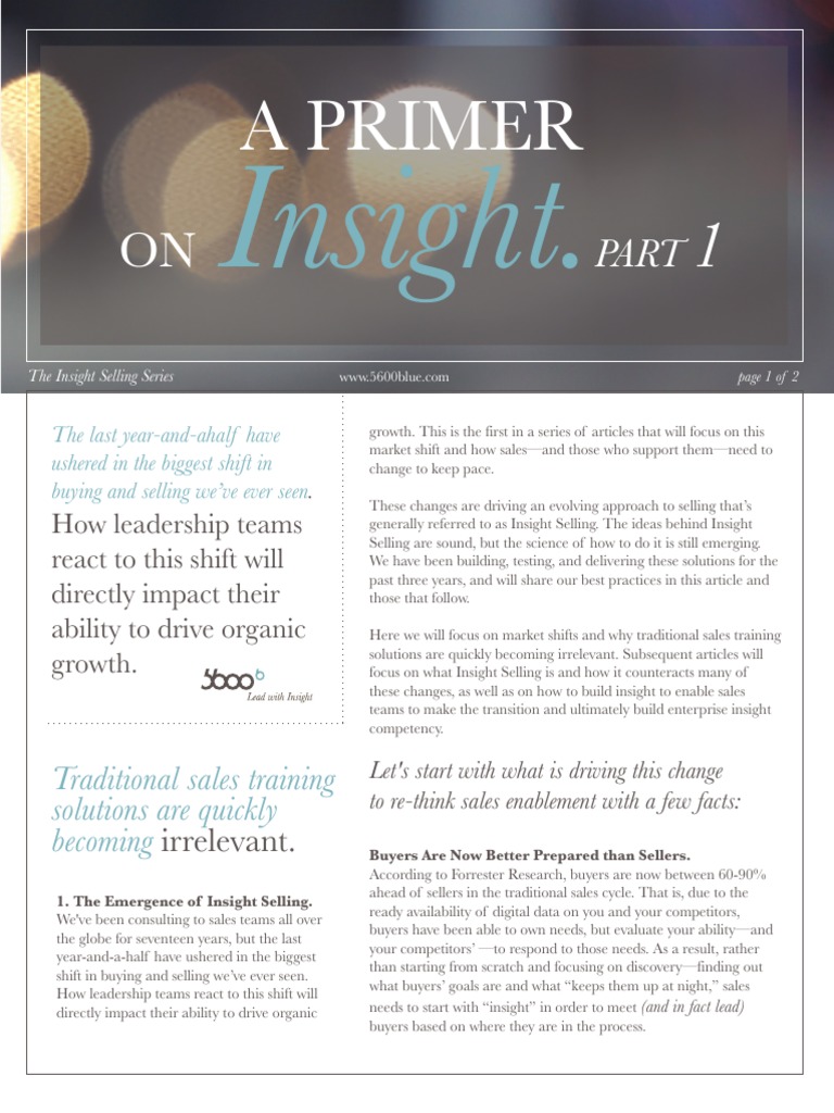 A Primer On Insight - v2 | PDF | Sales | Marketing