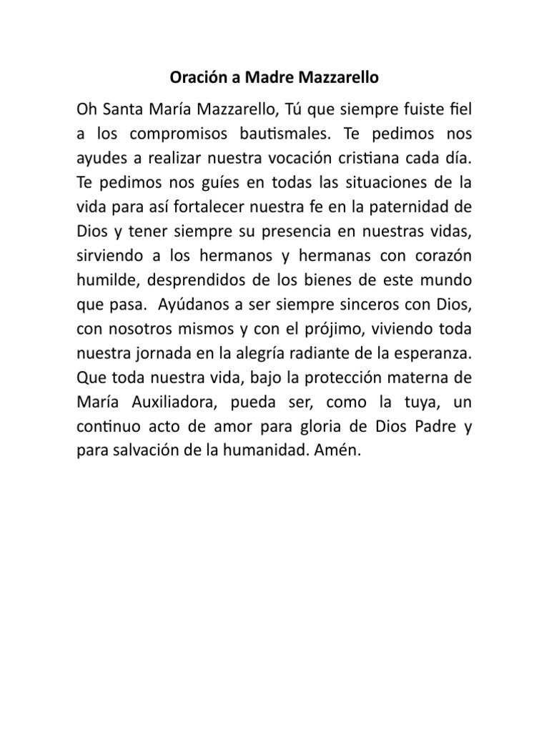 Oración a Madre Mazzarello | PDF