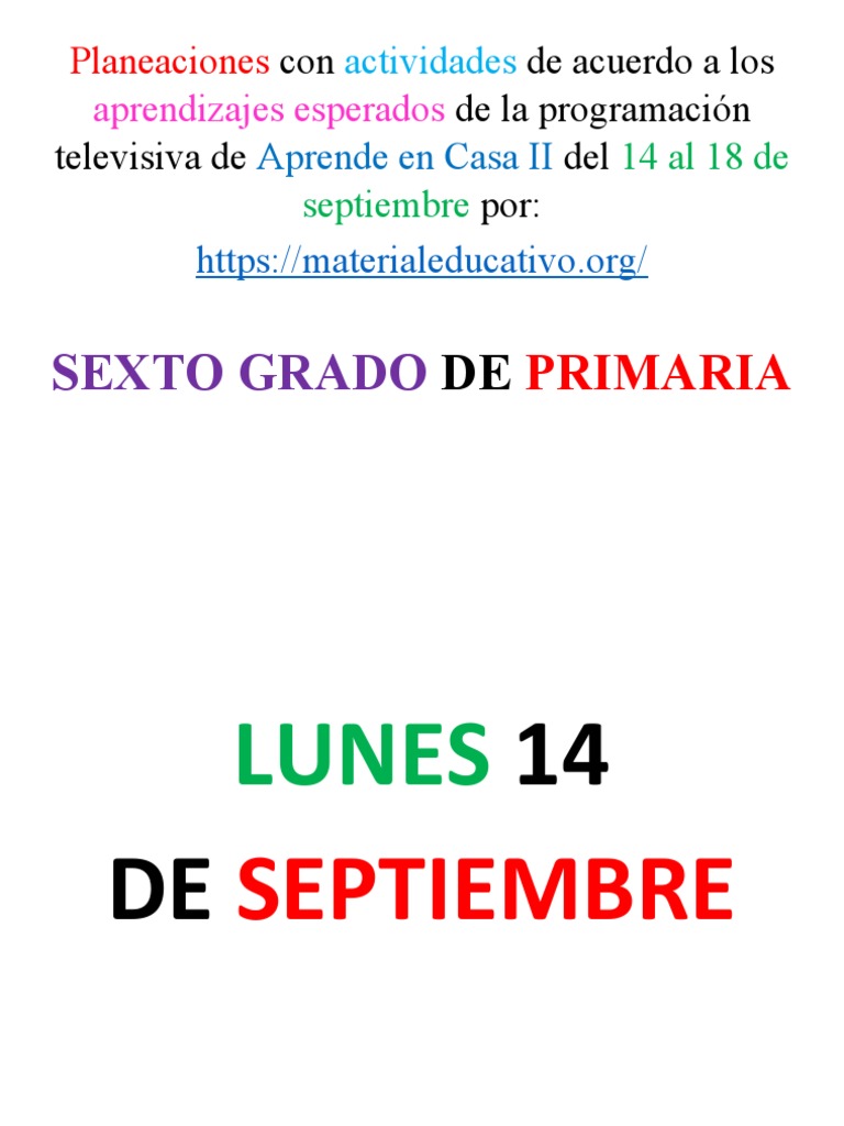 Planeacion Acti 6 To Aprende en Casa 2 Del 14 Al 16 Septiembre | PDF ...