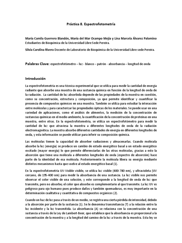 Espectrofotometría Pdf Pdf Espectrofotometria Ligero
