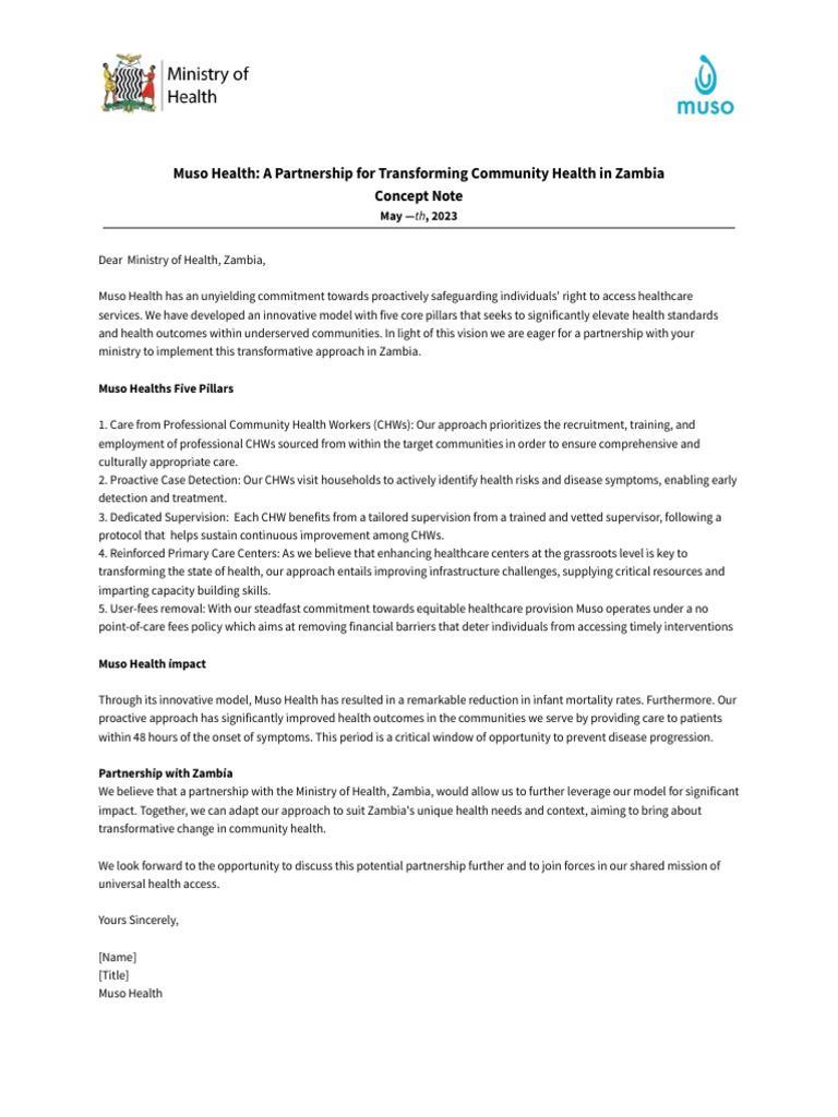 Concept Note - Muso Health - MOH Zambia PDF | PDF
