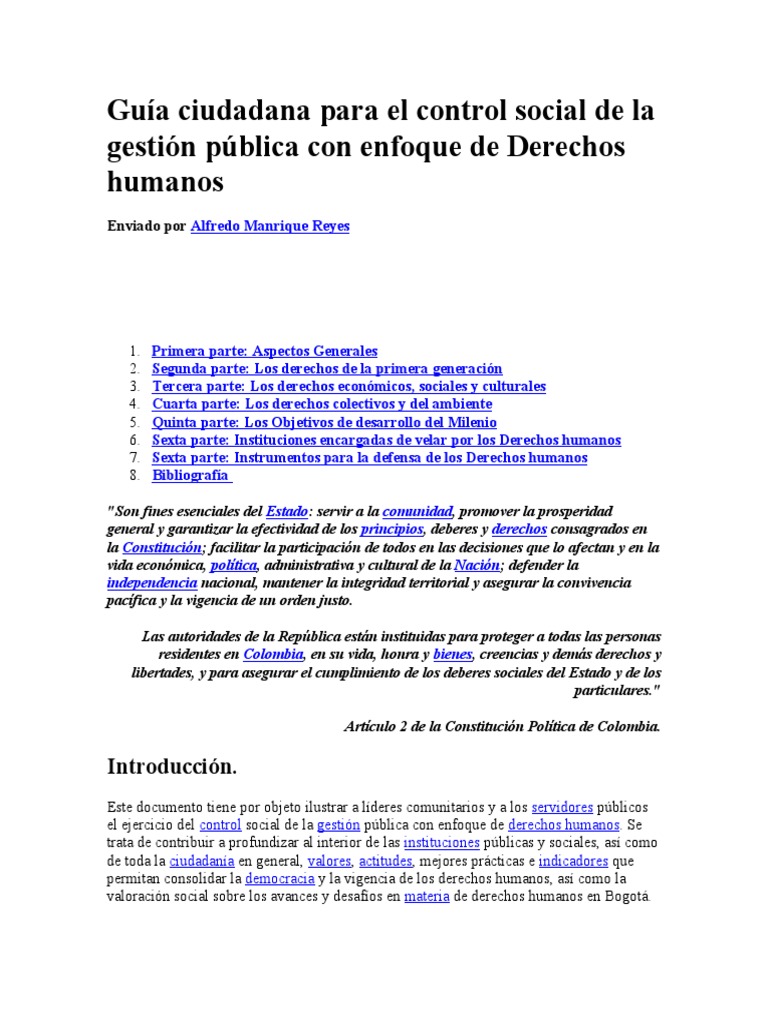 Guía Ciudadana para El Control Social de La Gestión Pública Con Enfoque de Derechos Humanos ...