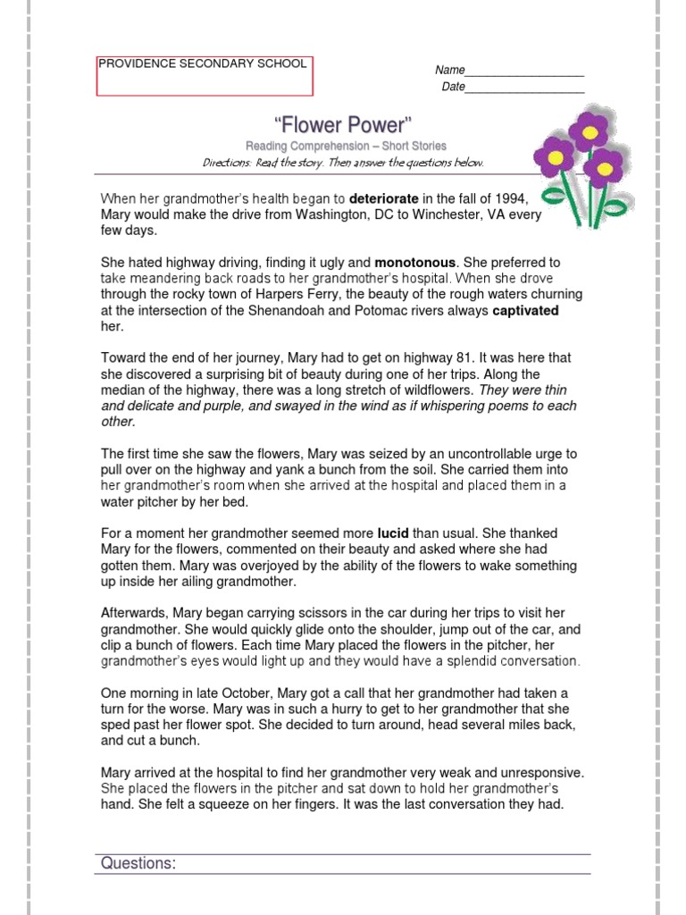 Flower Power Student Copy Reading Passage PDF | PDF