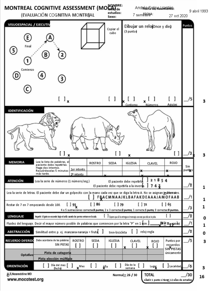 MoCA Test Spanish | PDF