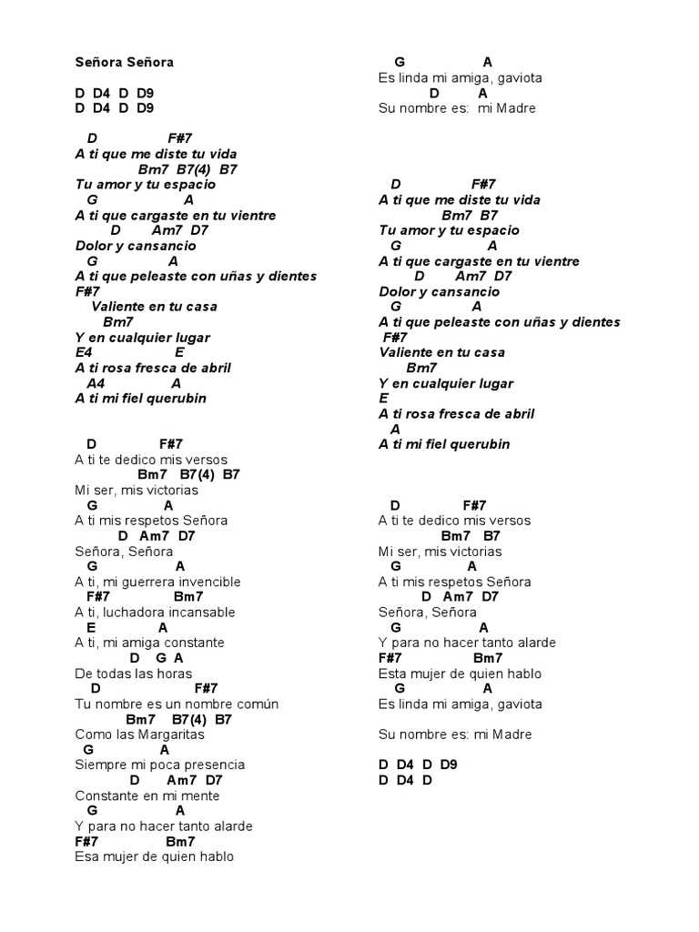 Acordes y letra de "Señora Señora" | PDF