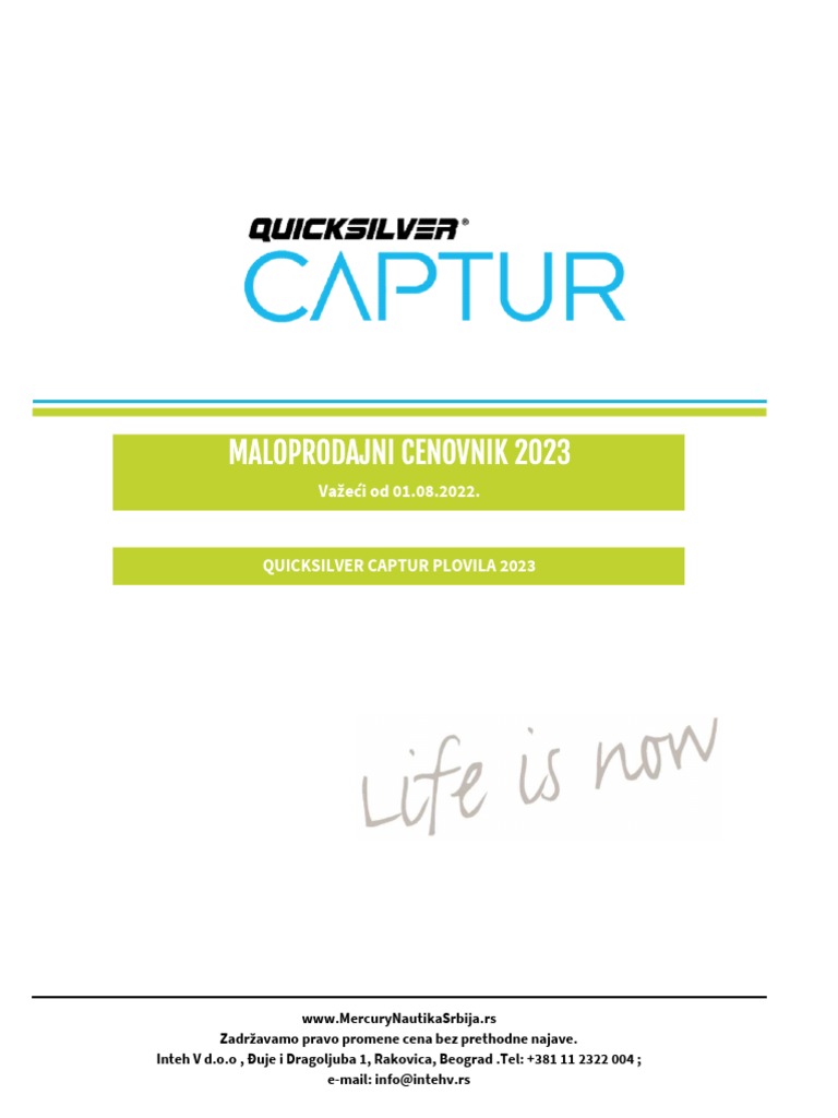 Quicksilver Captur Plovila Maloprodajni Cenivnik 2023 PDF | PDF