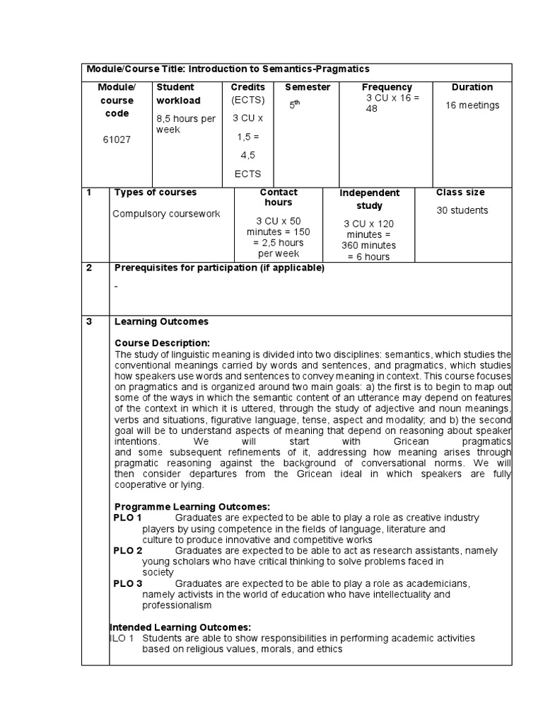 Module Introduction To Semantics Pragmatics | PDF | Adjective | Verb