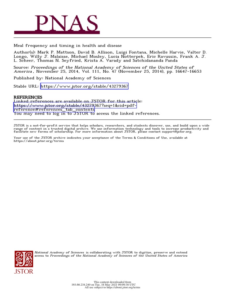Meal Frequency and Timing in Health and Disease | Download Free PDF ...