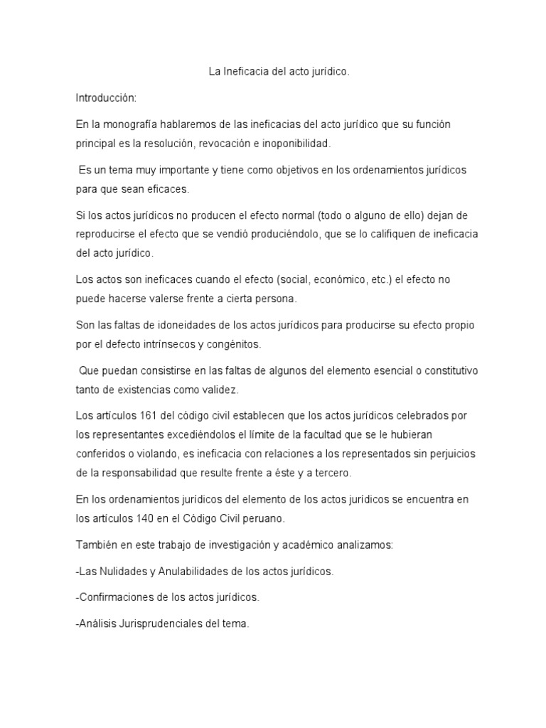 La Ineficacia Del Acto Jurídico | PDF | Justicia | Crimen y violencia