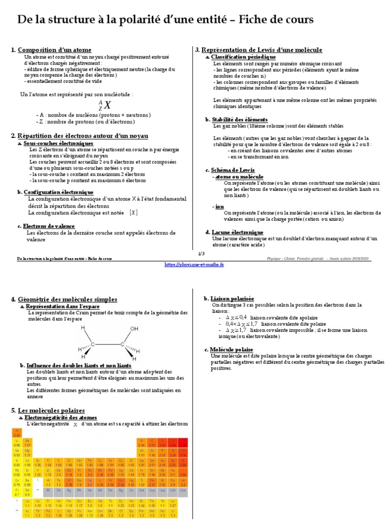 Structure et Polarité des Entités | PDF | Atomes | Liaison chimique