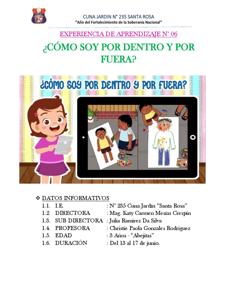 Experiencia de Aprendizaje N°06 Como Soy Por Dentro y Por Fuera PDF | Descargar gratis PDF ...