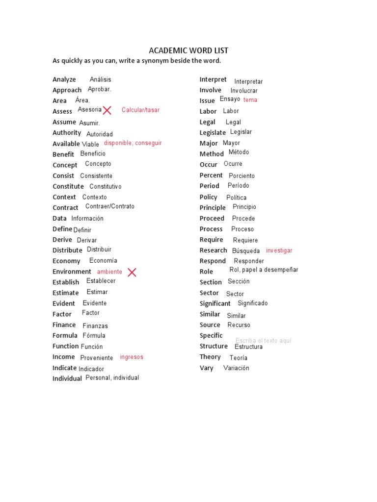 Lista de Palabras Académicas | PDF