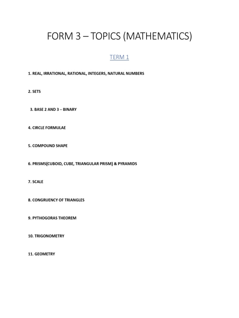 FORM 3-Term 1 Topics PDF | PDF
